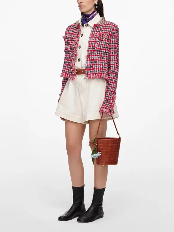 SELF-PORTRAIT Check Frayed Knit Jacket