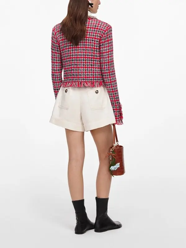 SELF-PORTRAIT Check Frayed Knit Jacket