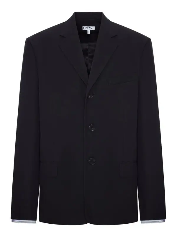 Loewe Sartorial Wool Jacket With Contrasting Double-layer Cuffs - Black