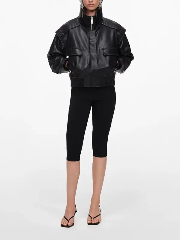 SELF-PORTRAIT Faux Leather Bomber Jacket