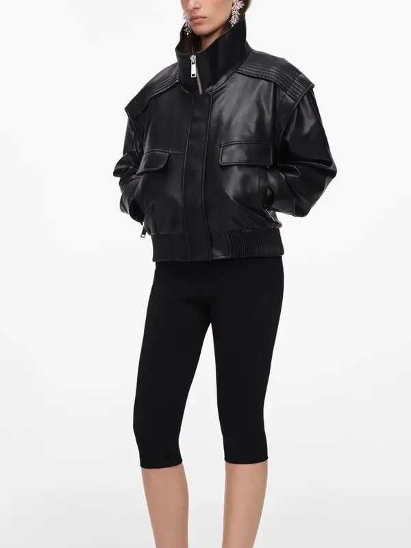 SELF-PORTRAIT Faux Leather Bomber Jacket