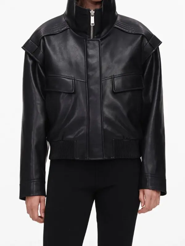 SELF-PORTRAIT Faux Leather Bomber Jacket