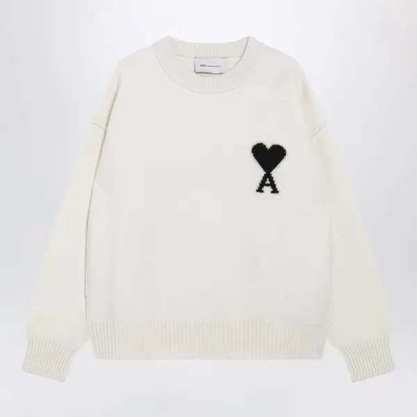 AMI Paris De Coeur Sweater In Virgin Wool - White