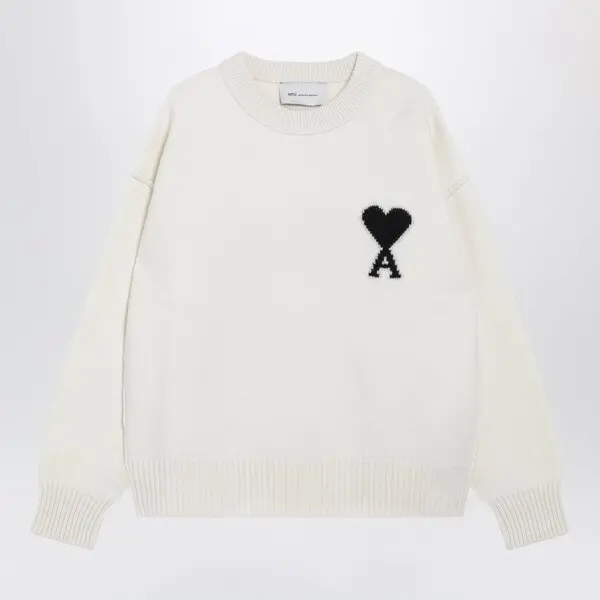 AMI Paris De Coeur Virgin Wool Sweater - White