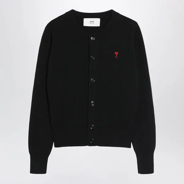 AMI Paris De Coeur Wool Cardigan - Black