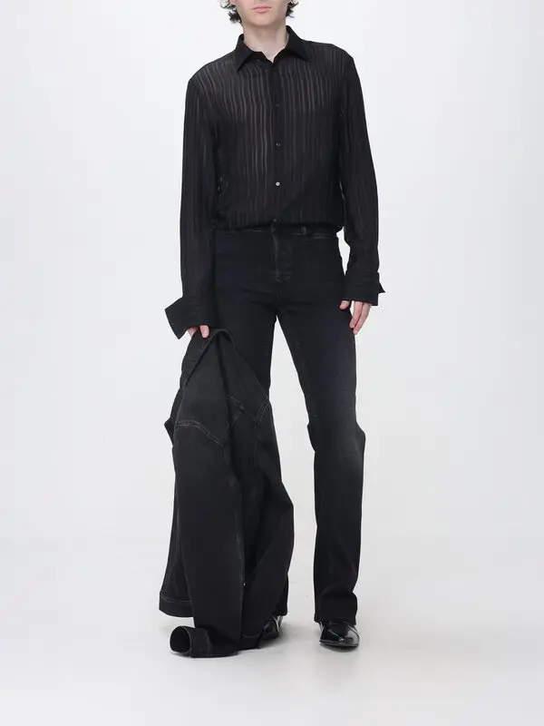 Gucci Long-sleeved Silk Shirt With French Collar And Curved Hem