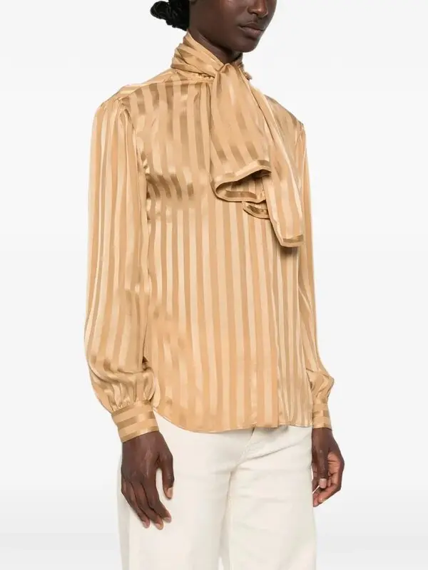 Saint Laurent Striped Pussy Bow Blouse - Multicolor