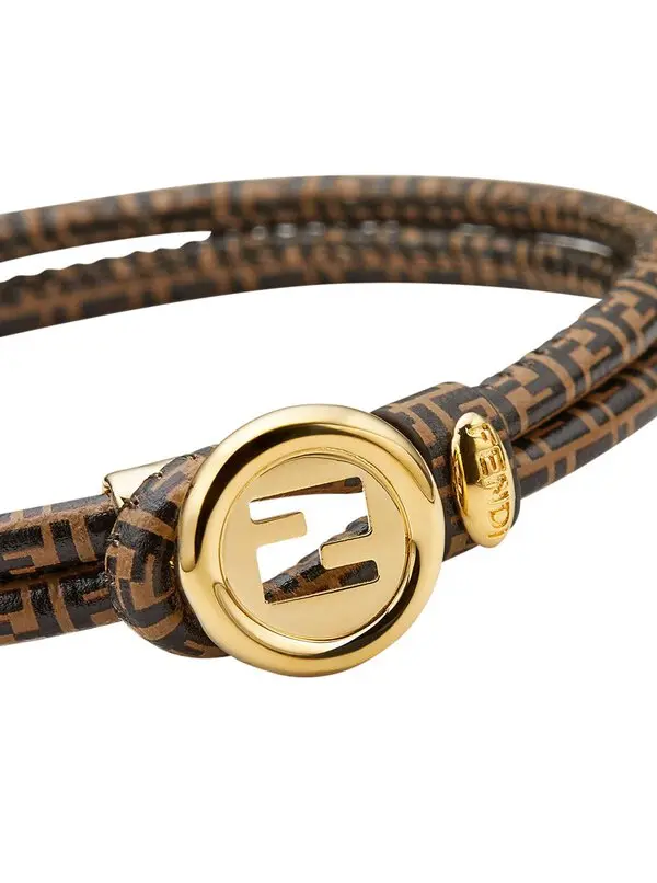 Fendi Everround' Brown Bracelet With Ff Plate In Ff Motif All-over In Bronze For - Multicolor