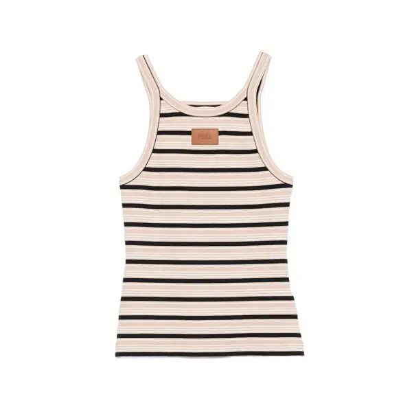 Fendi Striped Ribbed Knit Sleeveless Tank Top - Pink