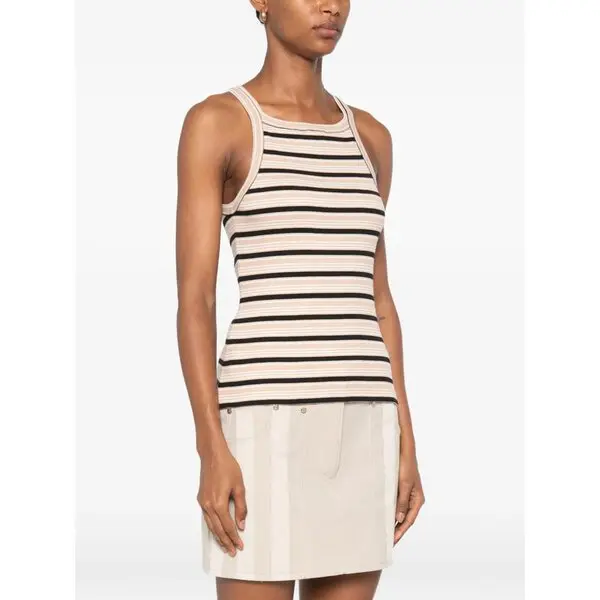 Fendi Striped Ribbed Knit Sleeveless Tank Top - Pink