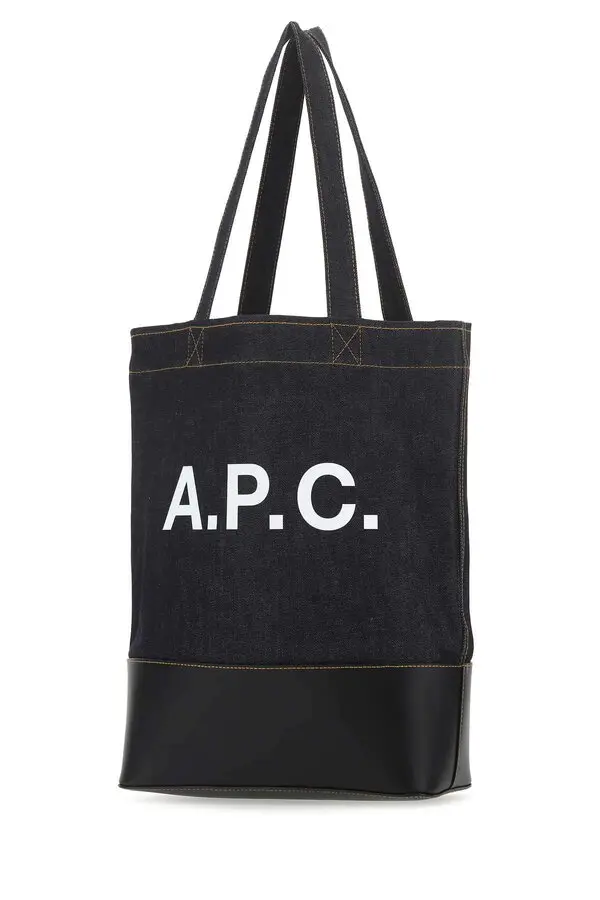A.p.c. Denim And Leather Shopping Bag - Blue