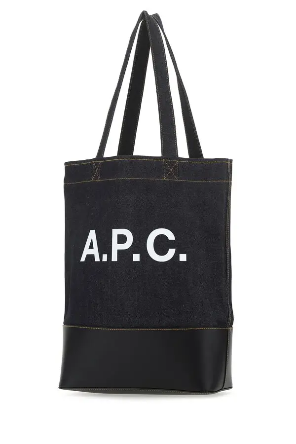 A.p.c. Denim And Leather Shopping Bag - Blue