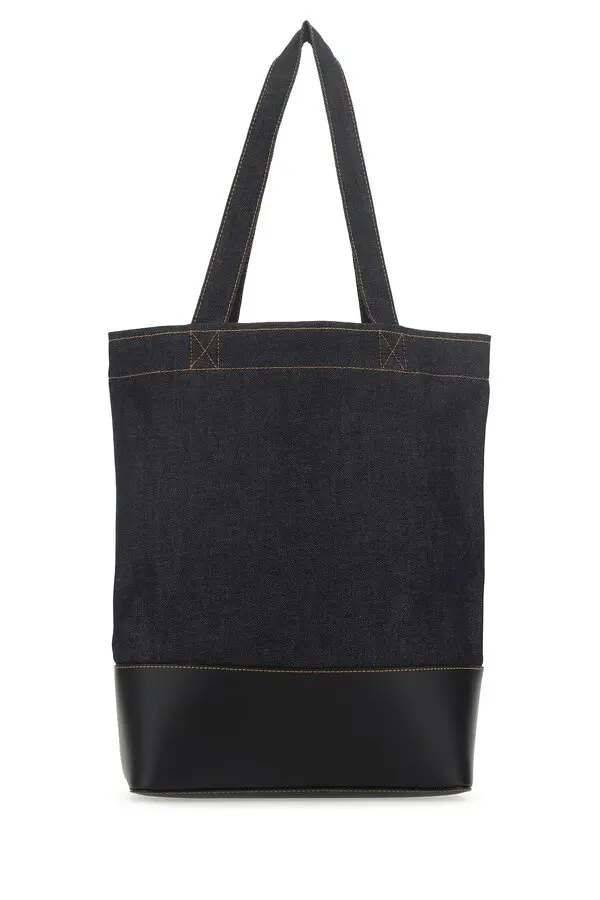 A.p.c. Denim And Leather Shopping Bag - Blue