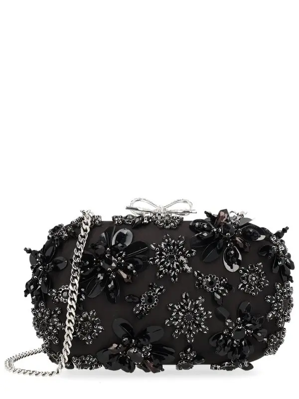 SELF-PORTRAIT Floral Crystal Clutch Bag - Black