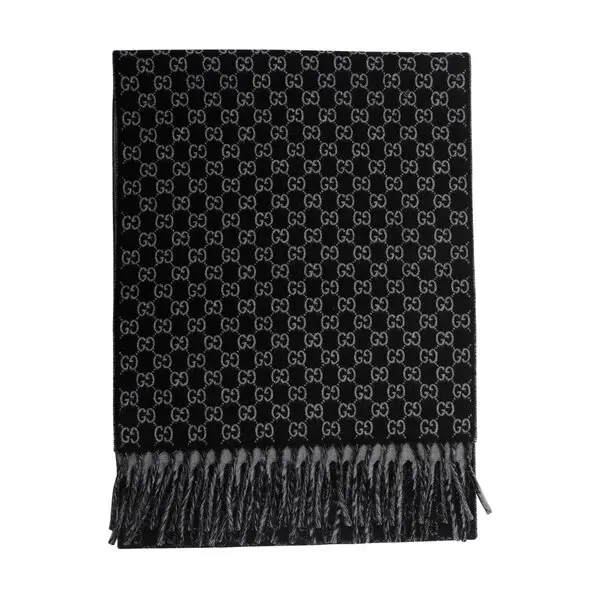 Gucci Wool And Cashmere Scarf Gg - Gray