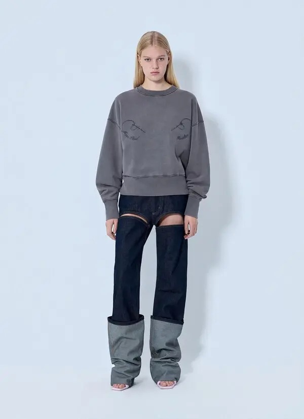 JEAN PAUL GAULTIER Fleece Embroidered Sweatshirt - Gray