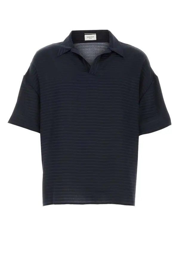 Saint Laurent Navy Silk Oversize Polo Shirt - Blue