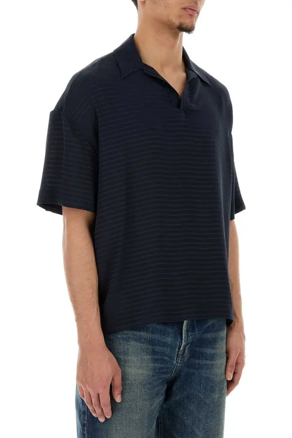 Saint Laurent Navy Silk Oversize Polo Shirt