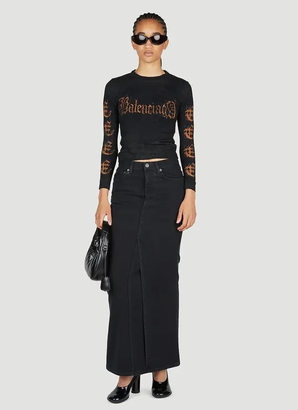 Balenciaga Cotton Denim Maxi Skirt - Black