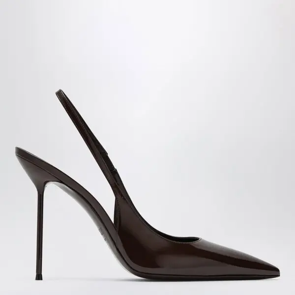 Paris Texas Lidia Slingback Pumps In Ebony Patent Leather - Brown
