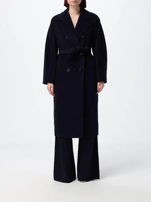 Max Mara Madame Double-breasted Long Wool Coat With Belt - Blue