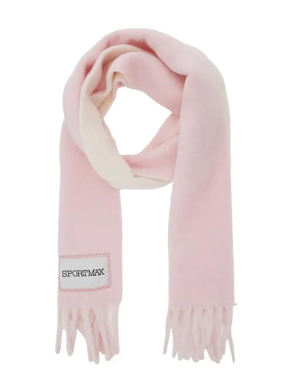 Sportmax Pink Scarf With Logo Patch On The Front And Fringed Hem In Wool Blend - Multicolor