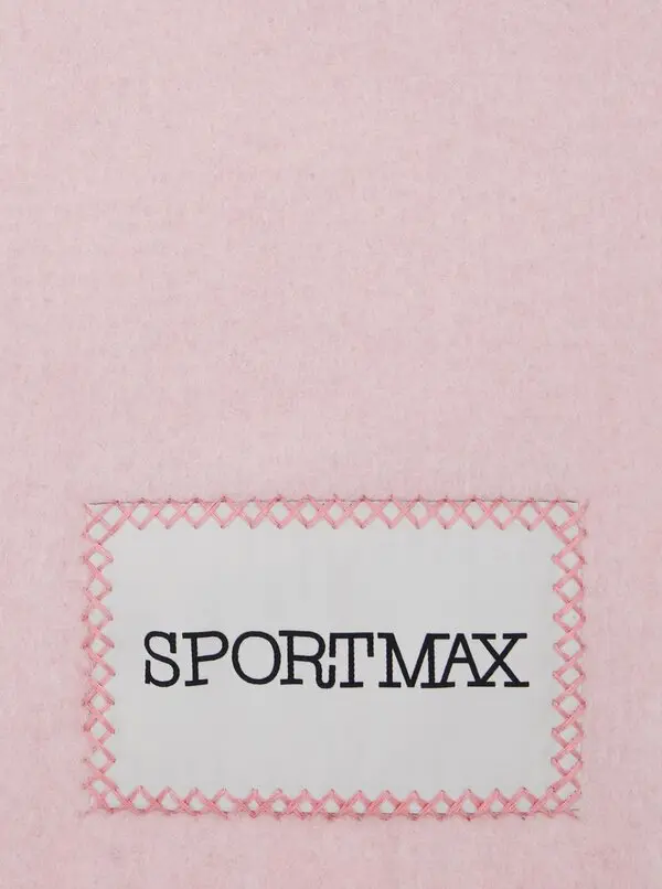 Sportmax Pink Scarf With Logo Patch On The Front And Fringed Hem In Wool Blend - Multicolor