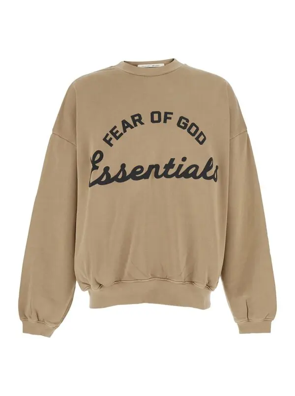 Fear Of God Beige Crewneck Sweatshirt With Dropped Shoulders And Maxi Logo Lettering On The Front In Cotton For - Multicolor