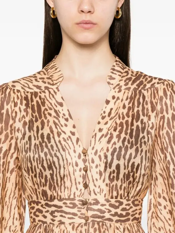 Zimmermann Cascadian Plunge Midi Dress - Brown