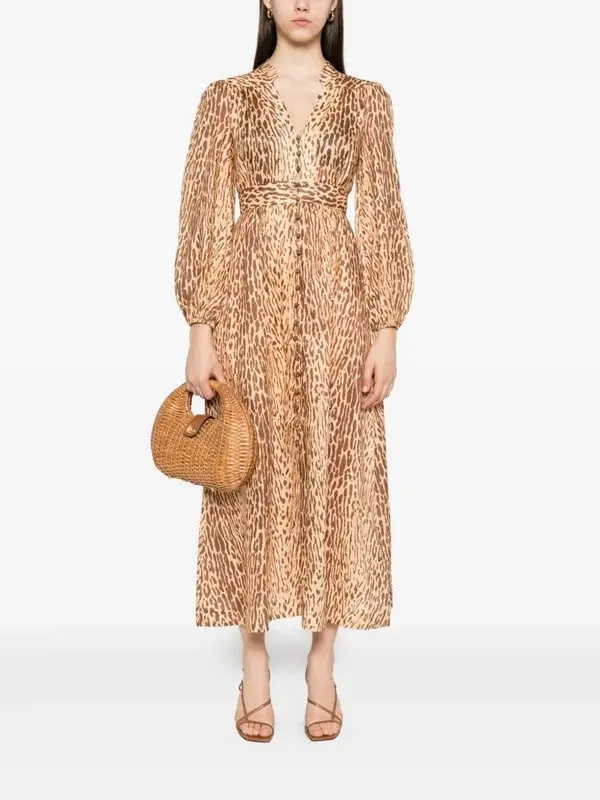 Zimmermann Cascadian Plunge Midi Dress - Brown