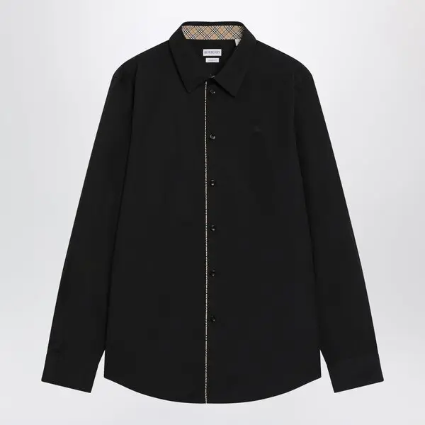 Burberry Classic-fit Cotton Poplin Shirt With Check Trim - Black