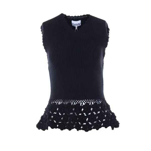 GANNI Cotton Crochet Vest - Black