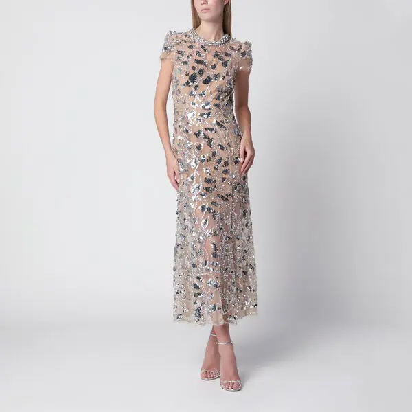 SELF-PORTRAIT Sequin-embellished Midi Dress In Polyester - Silver