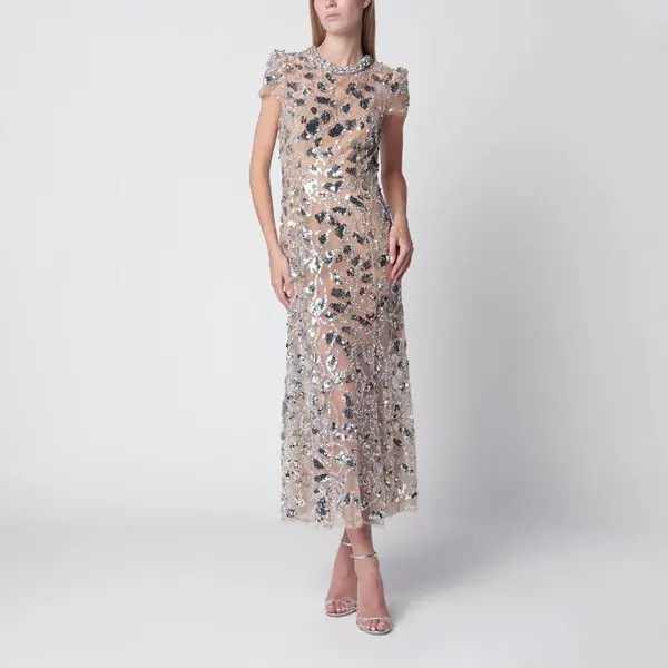SELF-PORTRAIT Sequin-embellished Polyester Midi Dress - Silver