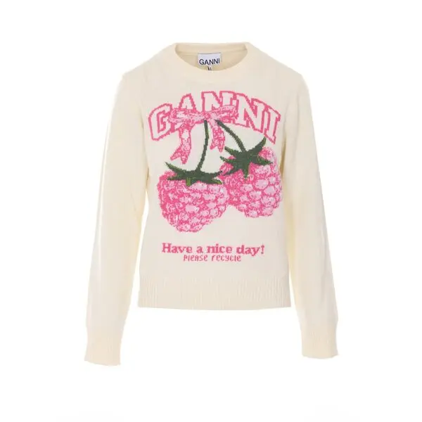 GANNI Logo Sweater With Raspberry Print
