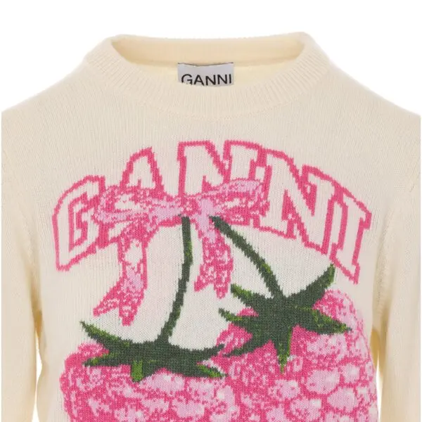 GANNI Logo Sweater With Raspberry Print