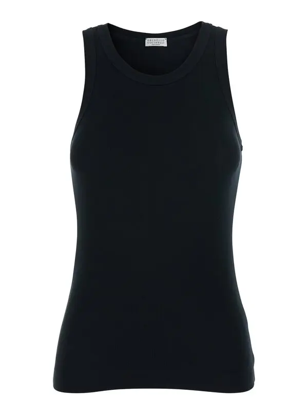 Brunello Cucinelli Ribbed Cotton Sleeveless Top - Black