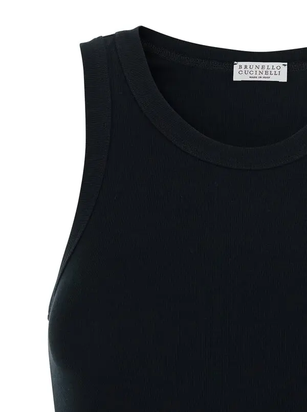 Brunello Cucinelli Ribbed Cotton Sleeveless Top - Black