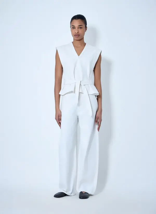 LEMAIRE Sleeveless V-neck Top With Belted Waist - White