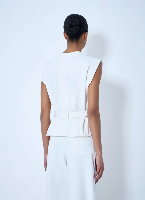 LEMAIRE Sleeveless V-neck Top With Belted Waist - White