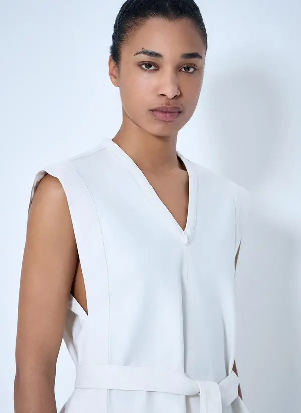LEMAIRE Sleeveless V-neck Top With Belted Waist - White