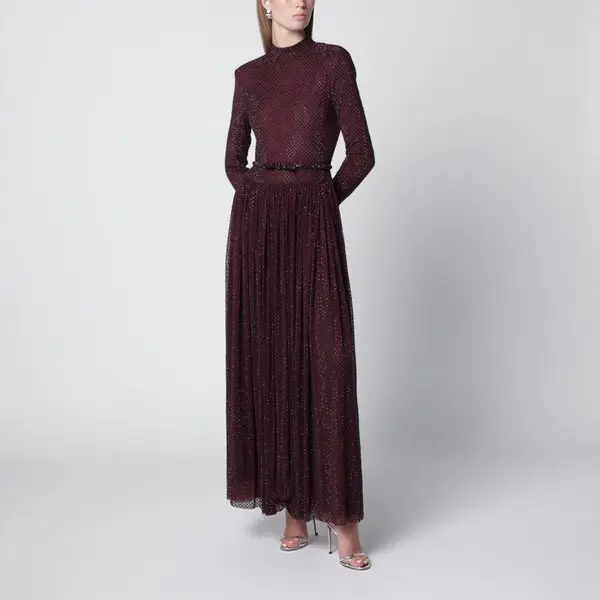SELF-PORTRAIT Burgundy Long Dress With Rhinestones - Red