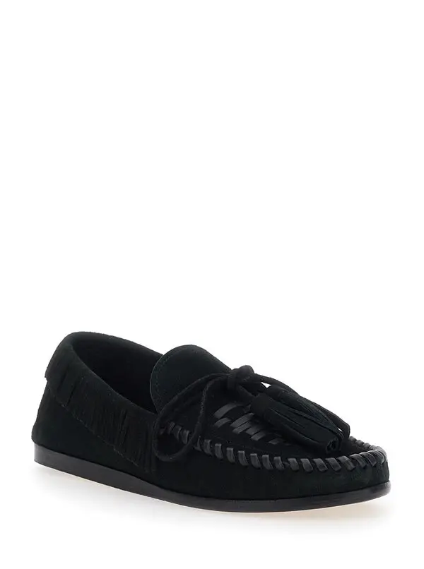 Isabel Marant Étoile Fitza' Loafers With Fringed Details And Front Bow In Suede - Black