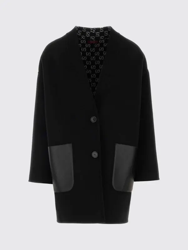 Gucci Wool Coat With Leather Patch Pockets - Black