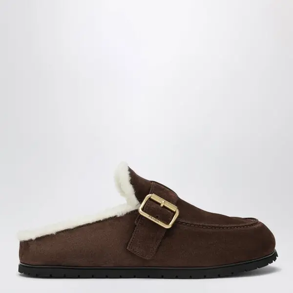 Prada Moro Suede Clogs With Shearling Lining