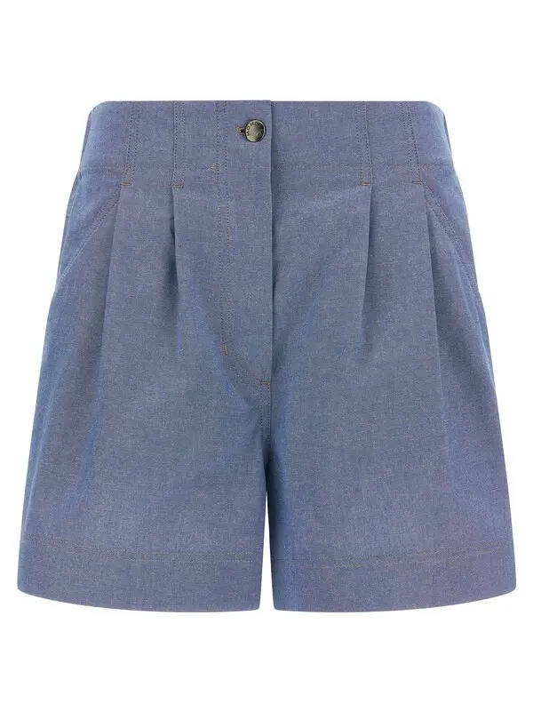 Moncler Chambray Cotton Shorts - Blue