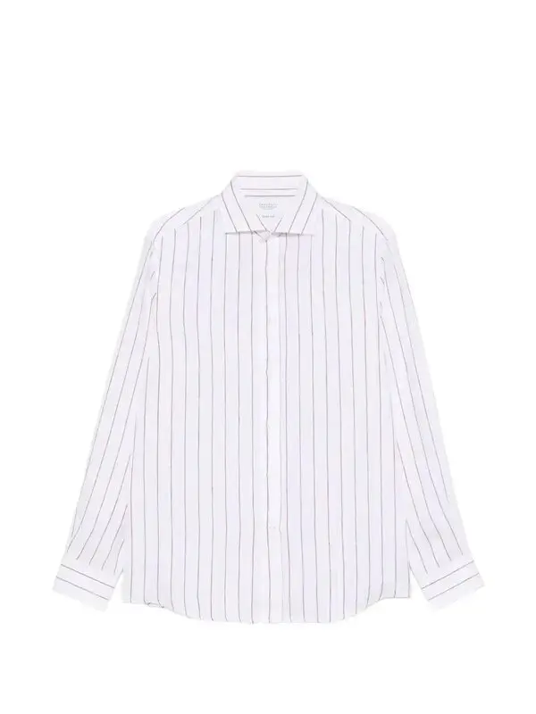 Brunello Cucinelli Stripe Linen Easy Fit Shirt With Spread Collar