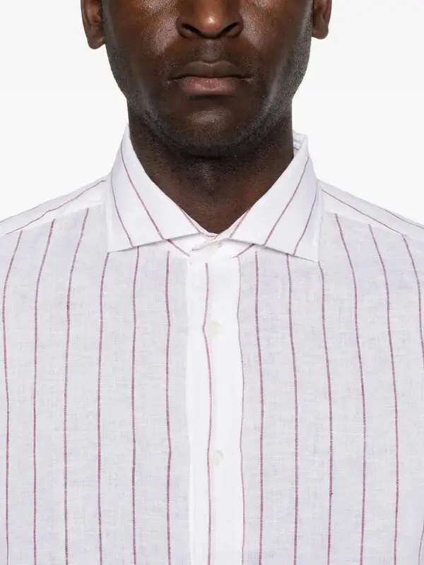 Brunello Cucinelli Stripe Linen Easy Fit Shirt With Spread Collar