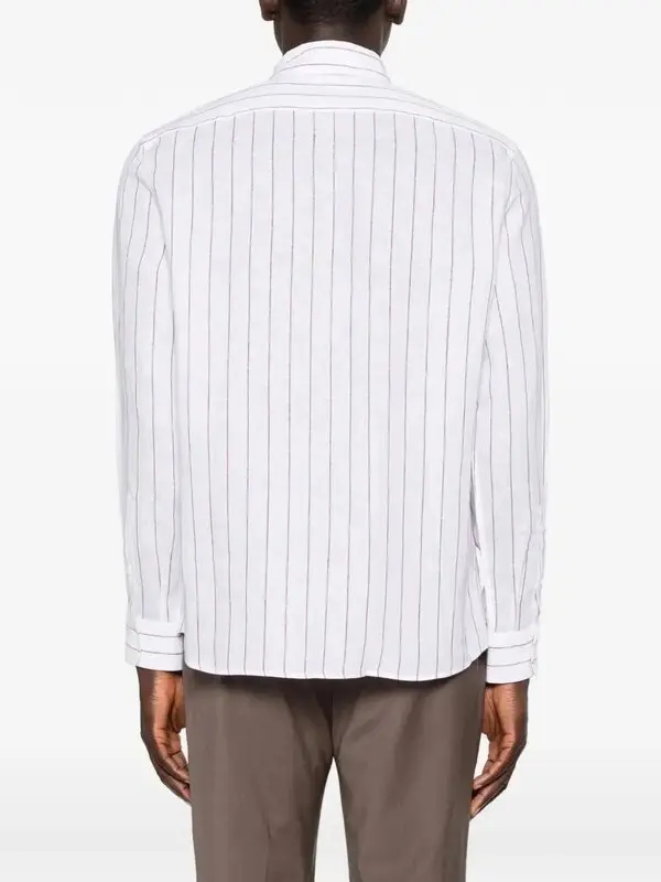 Brunello Cucinelli Stripe Linen Easy Fit Shirt With Spread Collar
