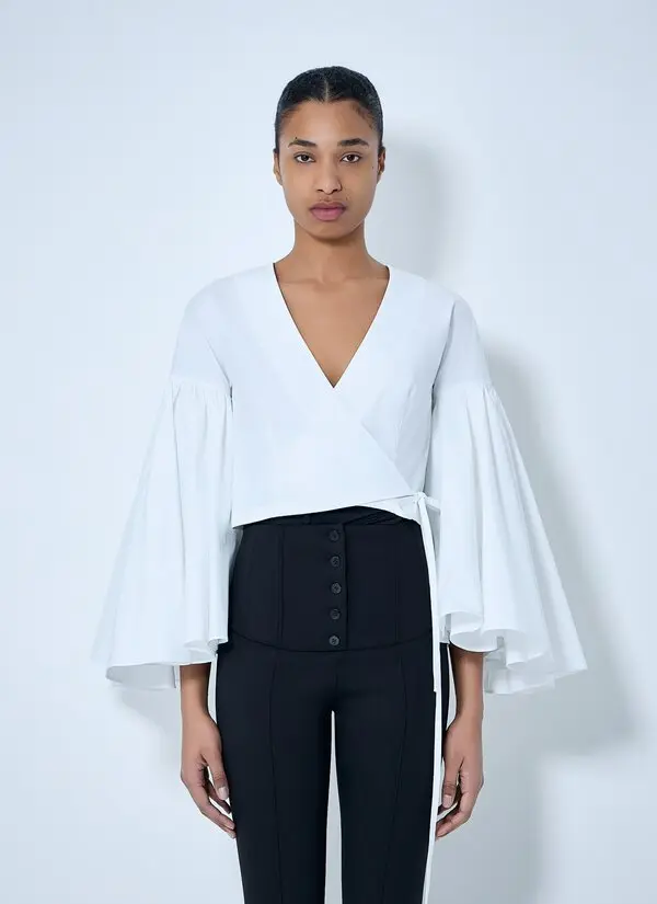 Jacquemus Cotton Poplin V-neck Wrap Blouse - White